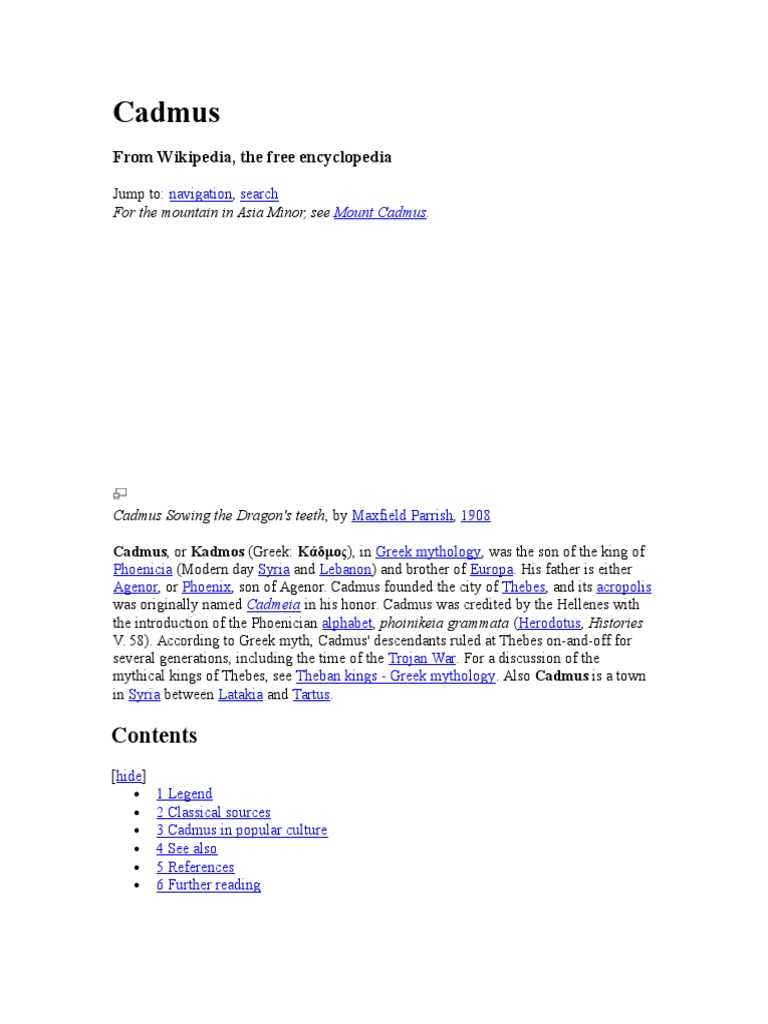 The Myth of Cadmus | PDF | Demigods Of Classical Mythology | Ancient ...