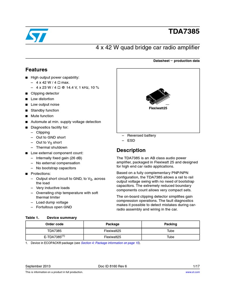 Tda 7385 | PDF | Amplifier | Telecommunications Engineering