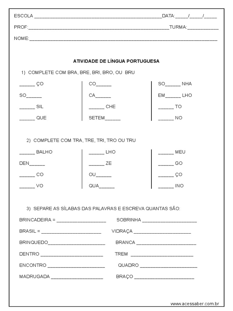 Atividade de Portugues BR - DR .TR 2º Ou 3º Ano | PDF