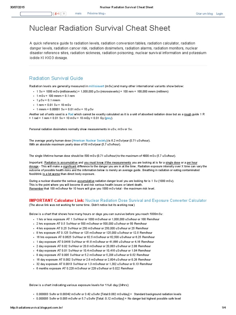 Nuclear Radiation Survival Cheat Sheet | PDF | Absorbed Dose ...