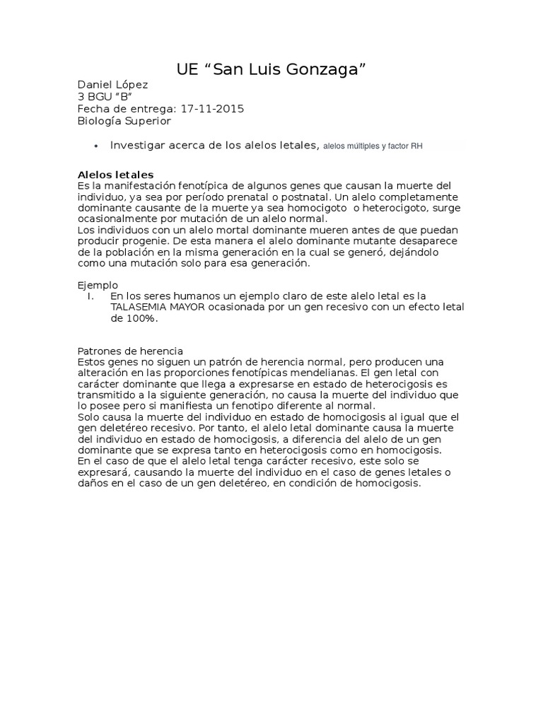 Alelo Letal | PDF | Dominancia (Genética) | Genética