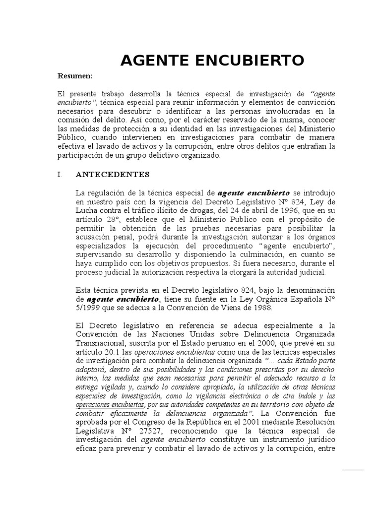 Agente Encubierto | PDF | Crimen organizado | Lavado de dinero