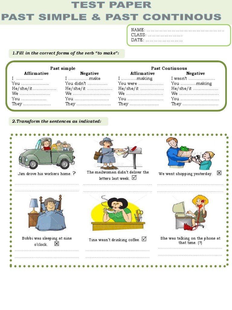 Test Past Simple and Past Continuous | PDF