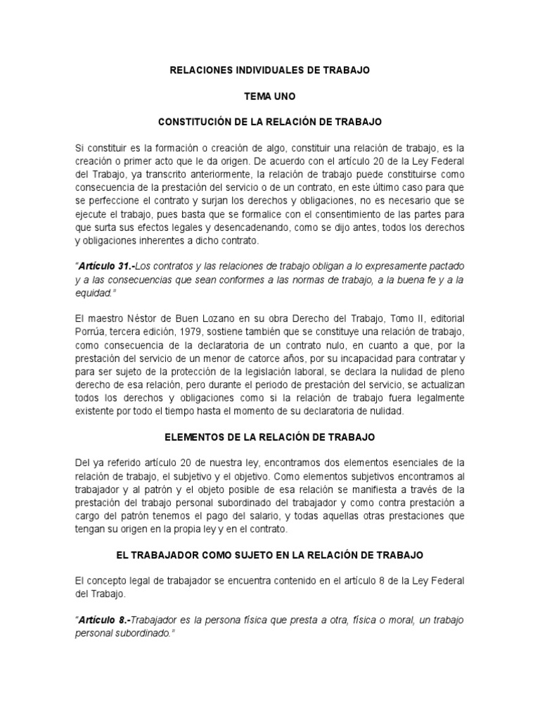 Relaciones Individuales de Trabajo | PDF | Derecho laboral | Tiempo de trabajo