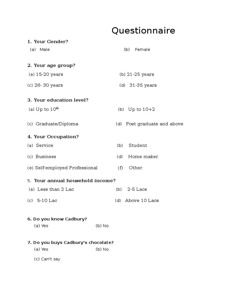 Questionnaire: 1. Your Gender? | PDF