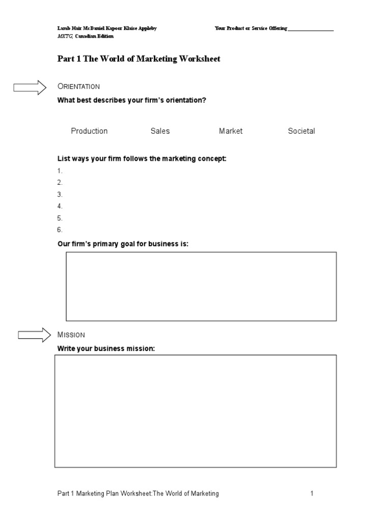 Marketing Plan Worksheet - Part 1 | PDF