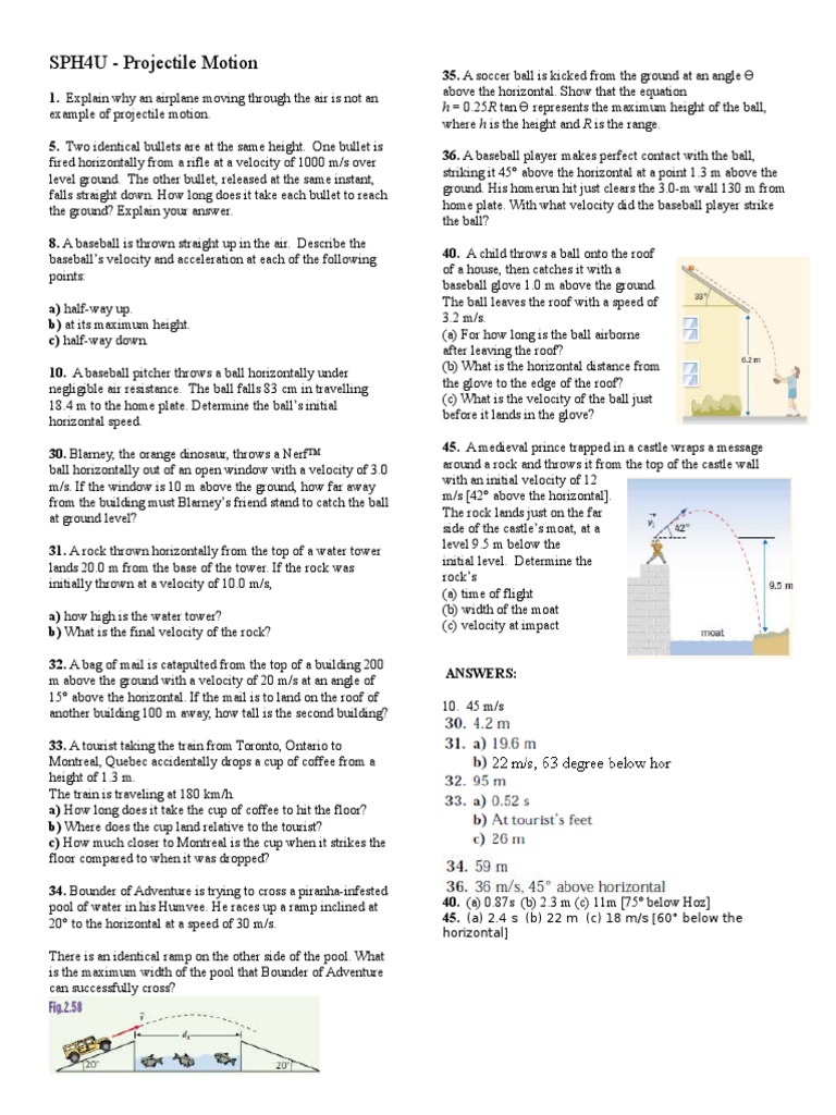 7b WS Projectile Motion With SOLUTIONS | PDF | Mechanics | Classical ...