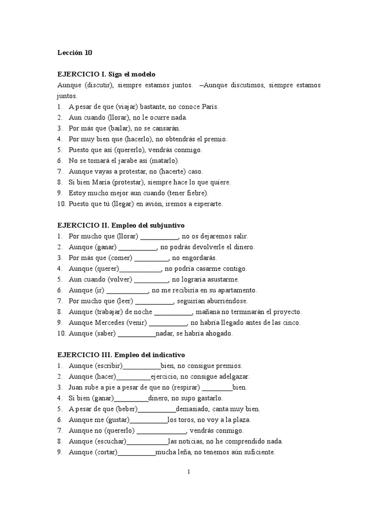Ejercicios de subjuntivo y indicativo | PDF | Ocio