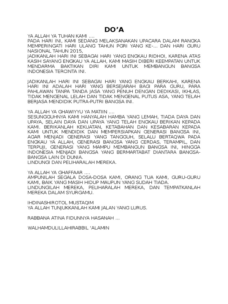 Doa Hut Pgri | PDF