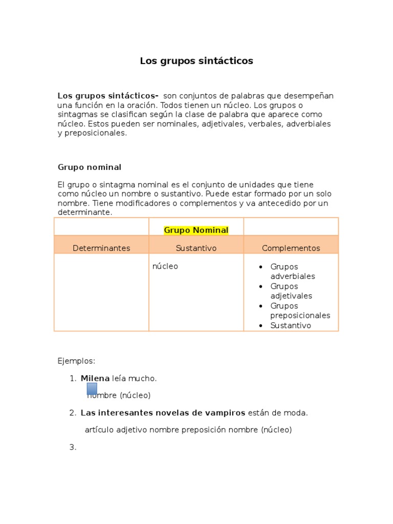 Grupos Sintácticos: Tipos y Ejemplos | PDF | Verbo | Adverbio