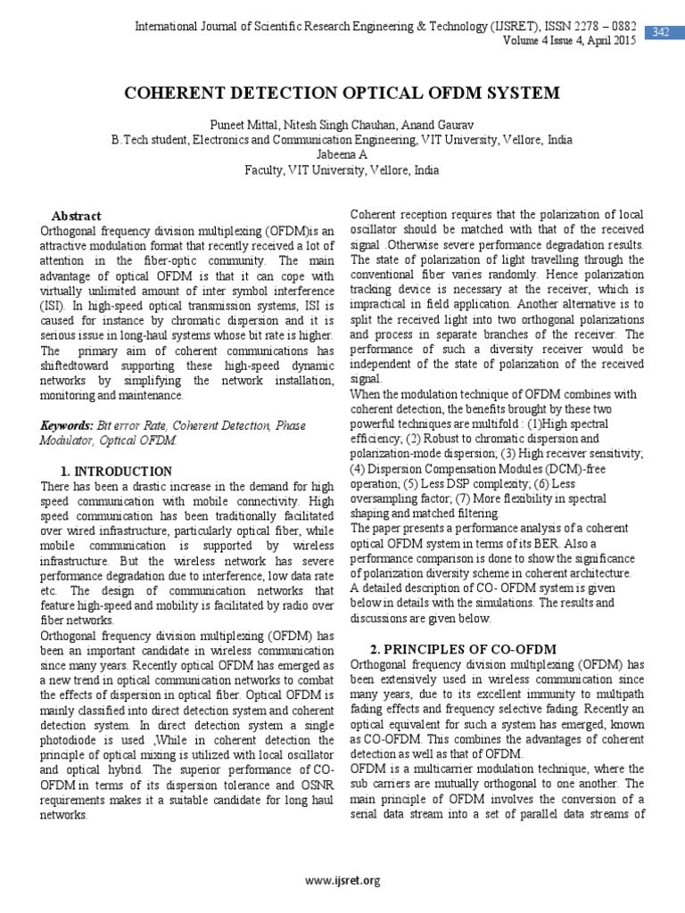 Coherent Detection Optical Ofdm System Pdf Orthogonal Frequency