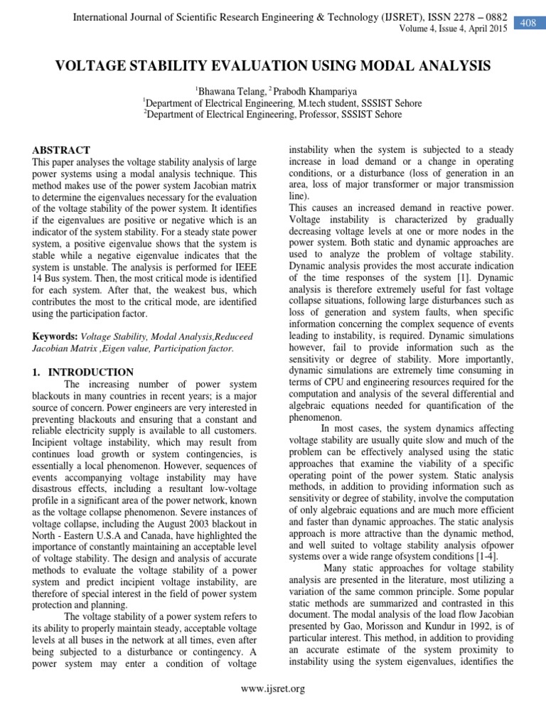 Voltage Stability Evaluation Using Modal Analysis | PDF | Stability Theory | Eigenvalues And ...