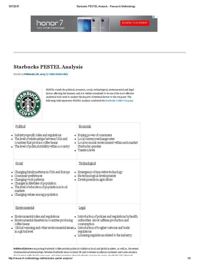 Starbucks PESTEL Analysis - Research Methodology | Starbucks | Coffee