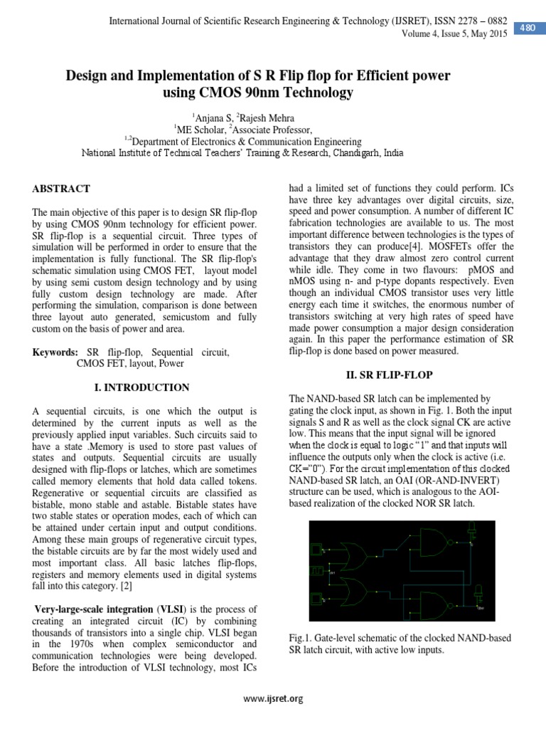 Design and Implementation of S R Flip Flop For Efficient Power Using CMOS 90nm Technology | PDF ...