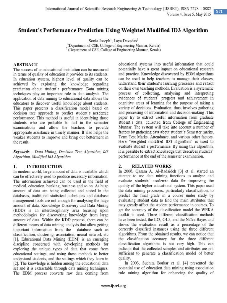 Student's Performance Prediction Using Weighted Modified ID3 Algorithm | PDF | Data Mining ...