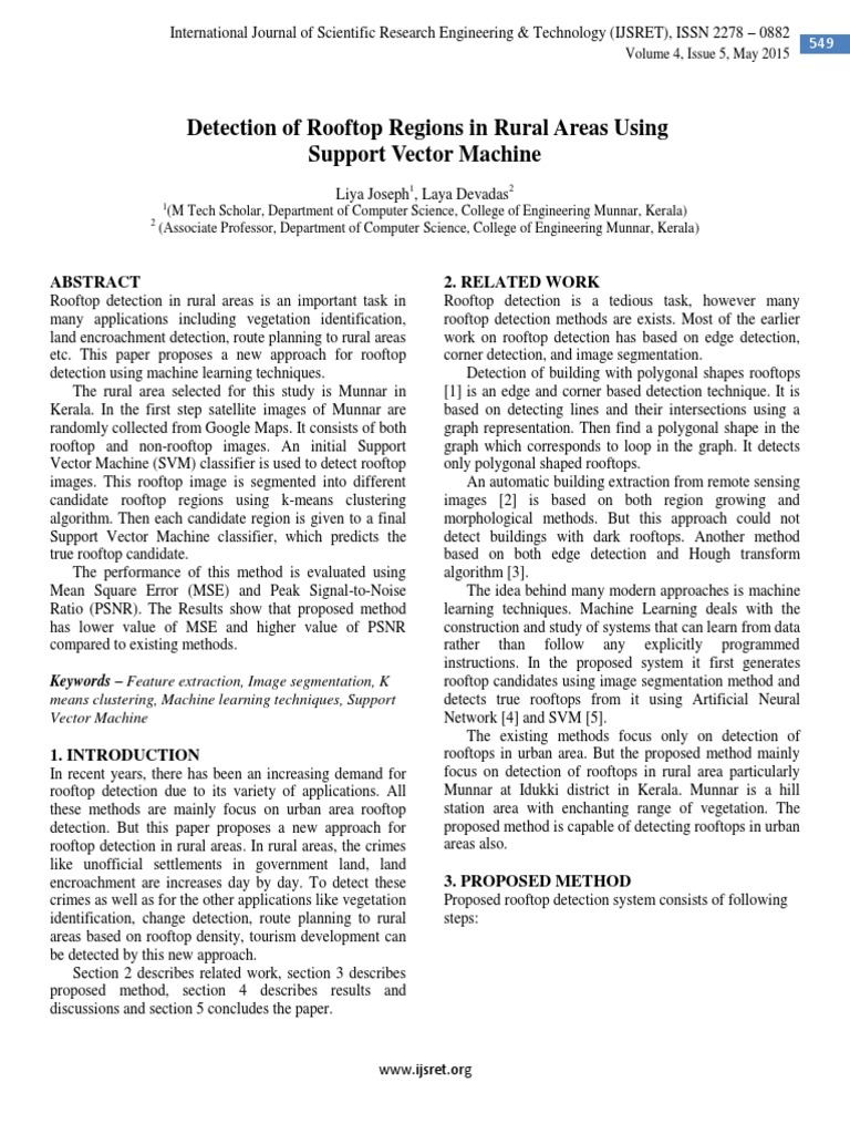 Detection of Rooftop Regions in Rural Areas Using Support Vector Machine | PDF | Cluster ...