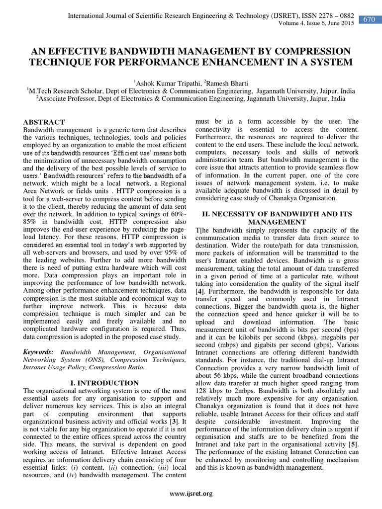 An Effective Bandwidth Management by Compression Technique For ...