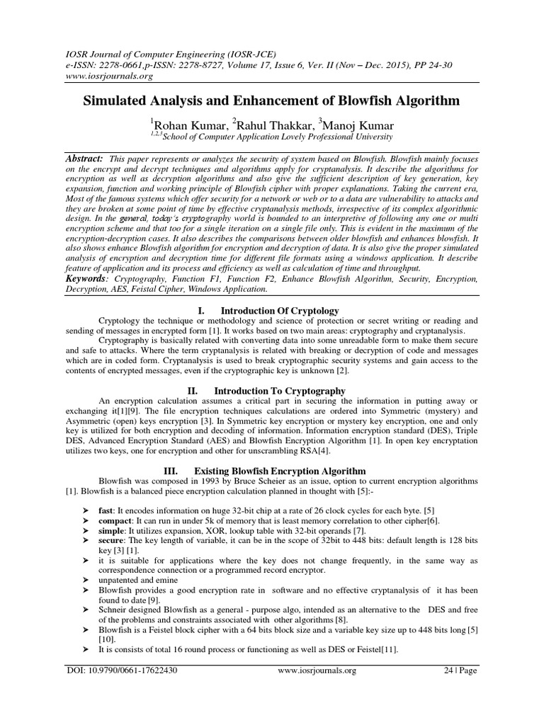 Simulated Analysis and Enhancement of Blowfish Algorithm | PDF ...