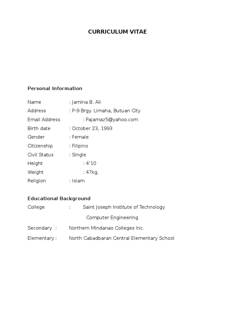 Curriculum Vitae: Personal Information | PDF