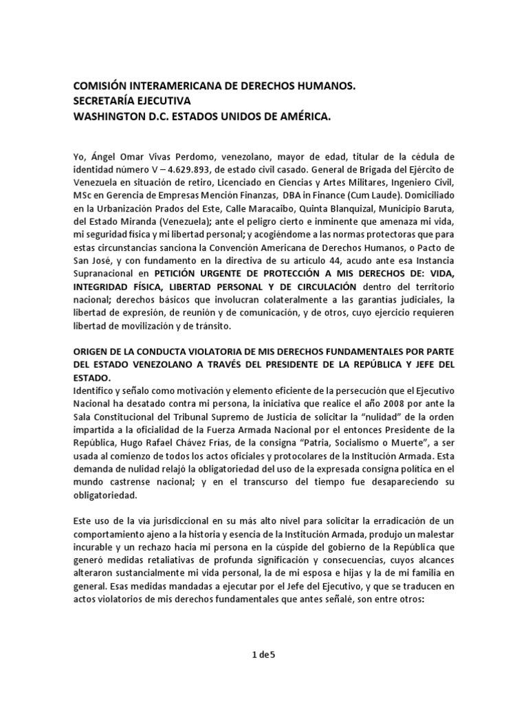Petición de Protección Ante La Comisión Interamericana de Derechos Humanos | PDF | Derecho ...