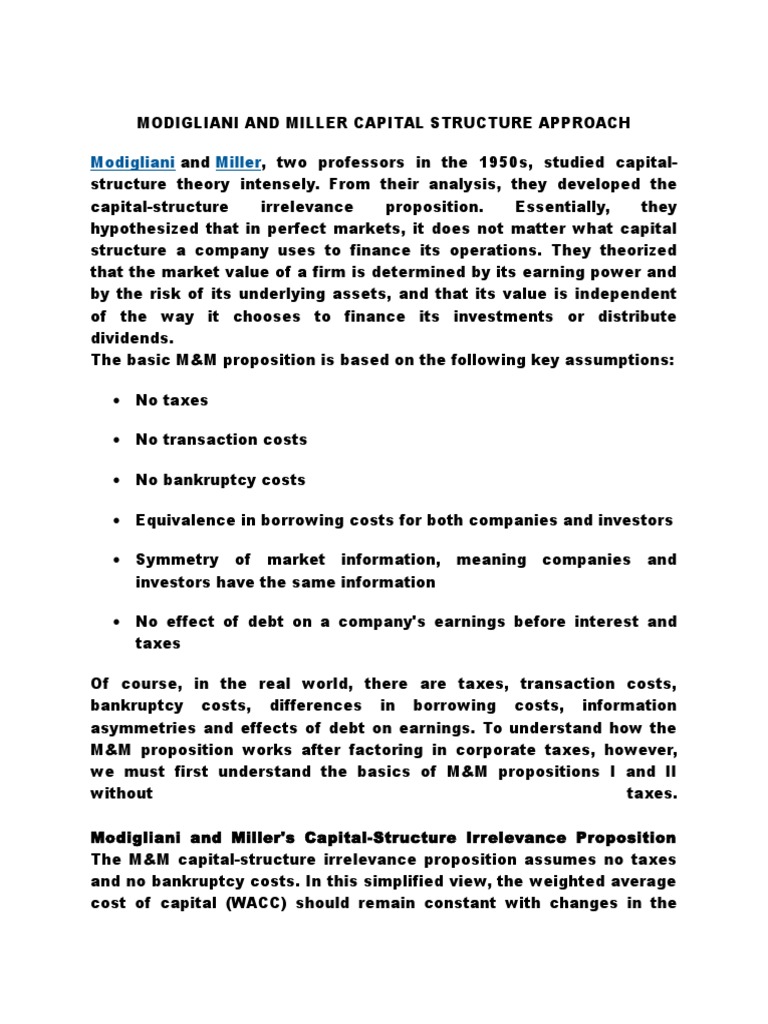 MM Approach | PDF | Capital Structure | Cost Of Capital