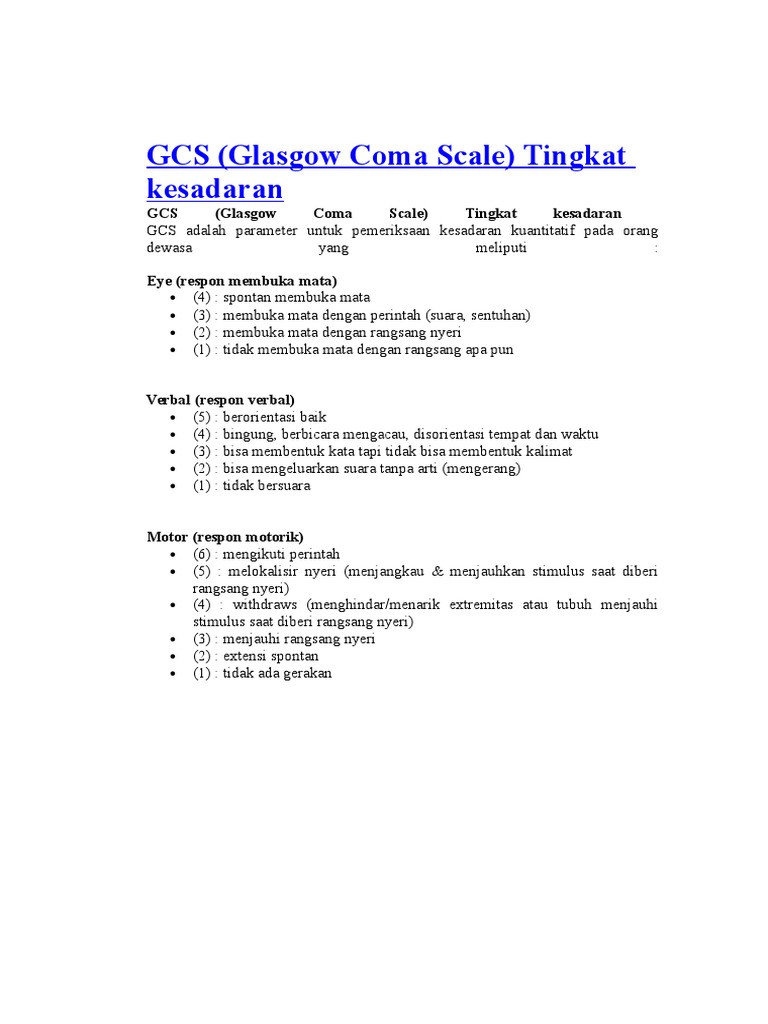 Penilaian Tingkat Kesadaran Atau Glasgow Coma Scale PDF, 53% OFF