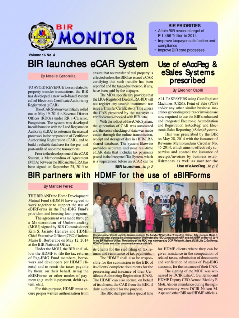 BIR Enhances Tax Compliance with eCAR System | PDF | Point Of Sale | Taxes