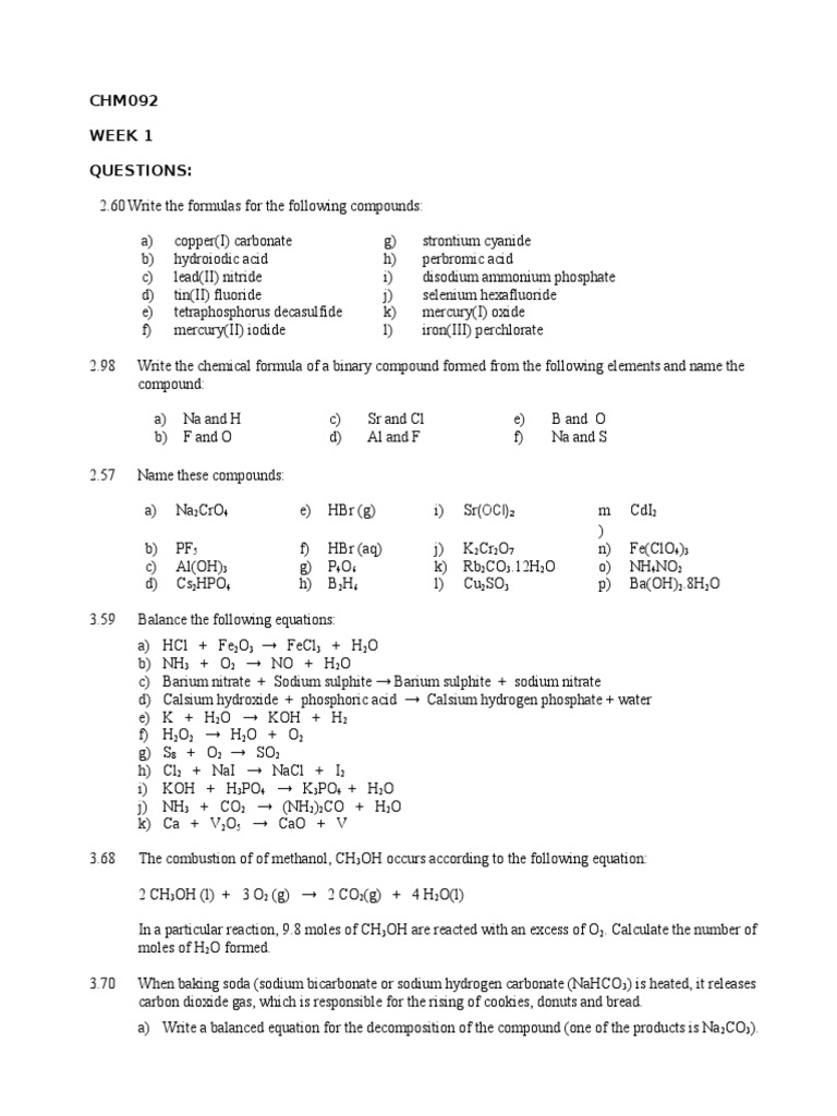 Chemical Formulas and Reactions in CHM092 | PDF | Sodium Bicarbonate ...