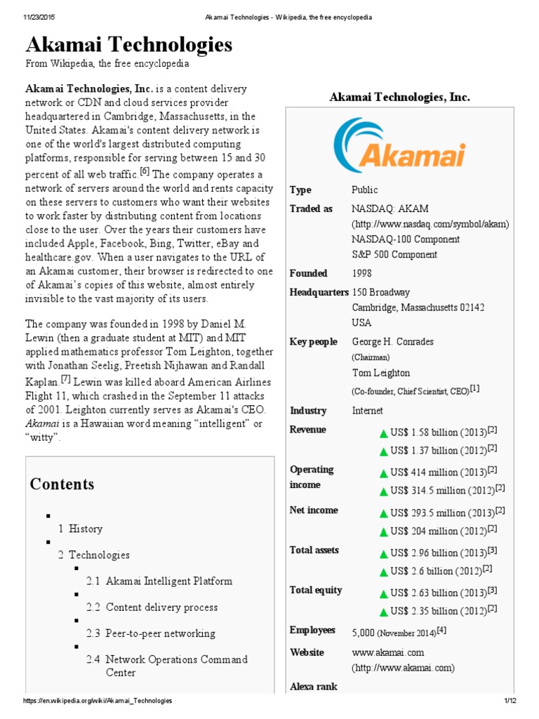 Akamai Technologies - Wikipedia, The Free Encyclopedia | PDF | Internet ...