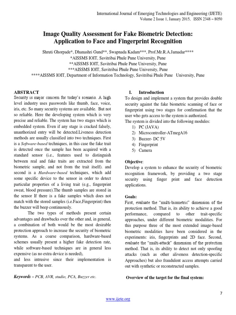 Image Quality Assessment For Fake Biometric Detection: Application To ...