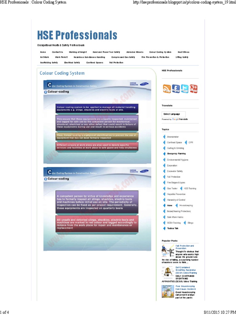 Hse Professionals Colour Coding System Pdf