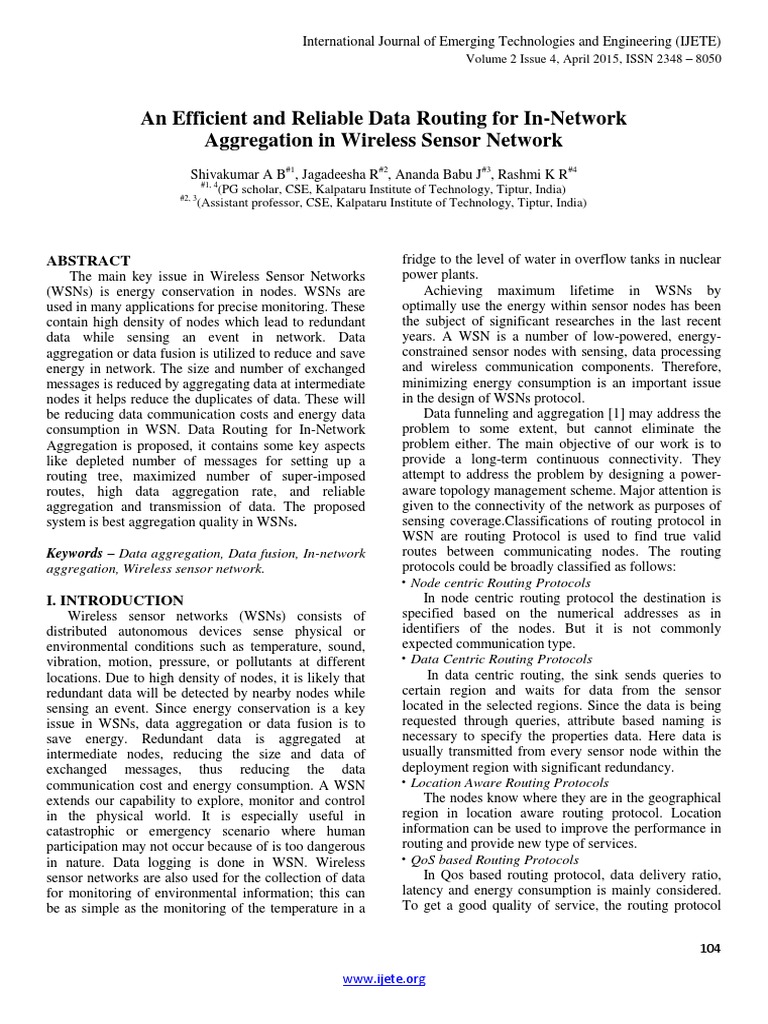 An Efficient and Reliable Data Routing For In-Network Aggregation in Wireless Sensor Network ...