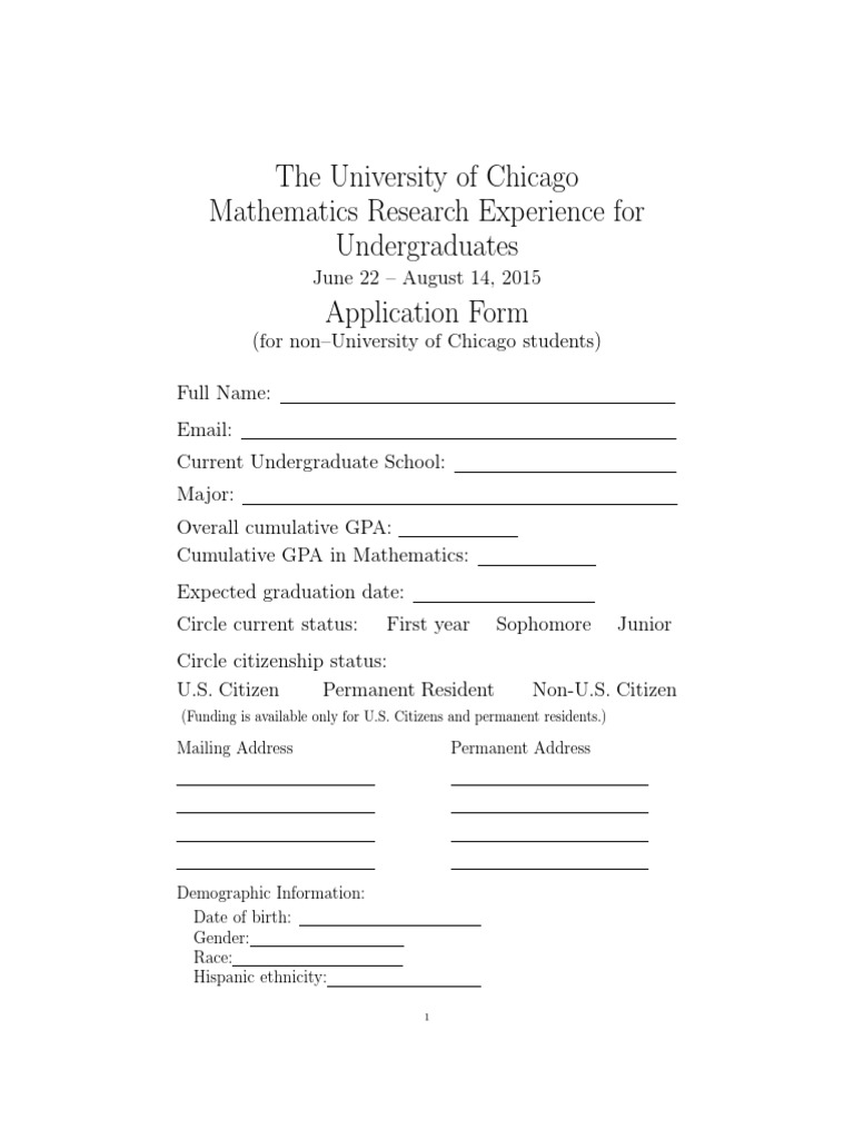 UChicago Math REU Application Form | PDF | Social Science
