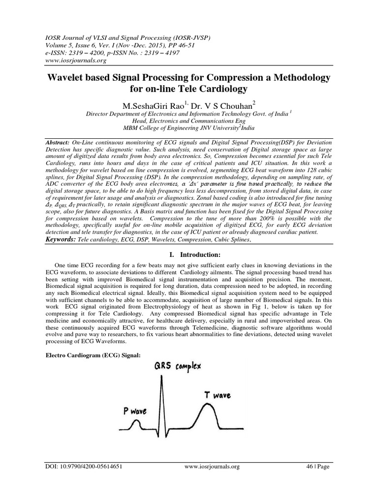 Wavelet Based Signal Processing For Compression A Methodology For On-Line Tele Cardiology | PDF ...