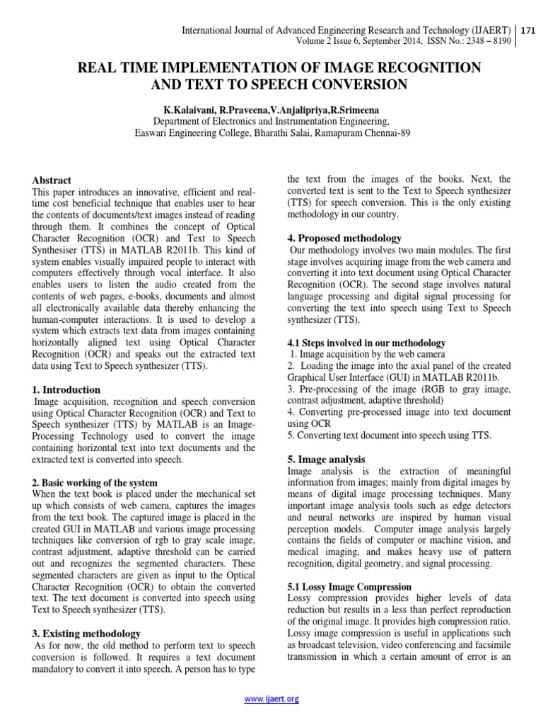 Real Time Implementation of Image Recognition and Text To Speech ...