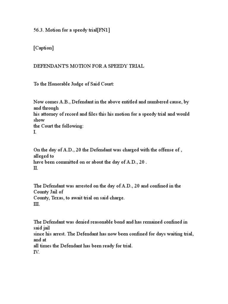 56 3 Motion For A Speedy Trial (fn1) | Download Free PDF | Speedy Trial ... 56 3 Motion For A Speedy Trial (fn1) | Download Free PDF | Speedy Trial ...