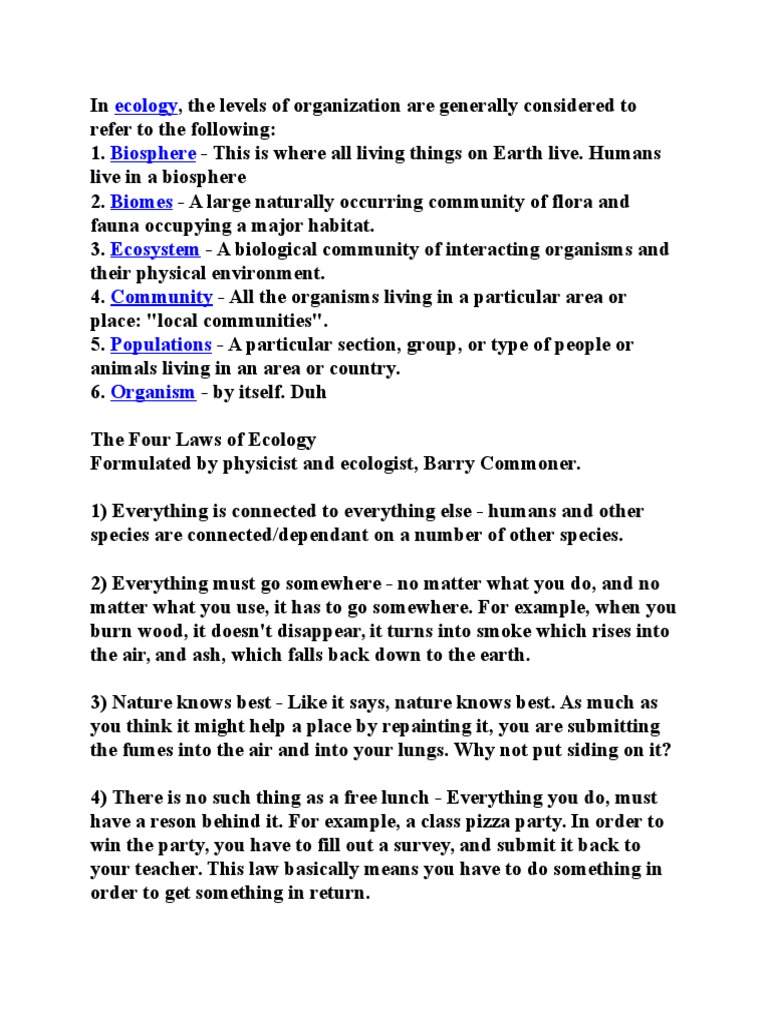 Ecology Biosphere Biomes Ecosystem Community Populations Organism | PDF