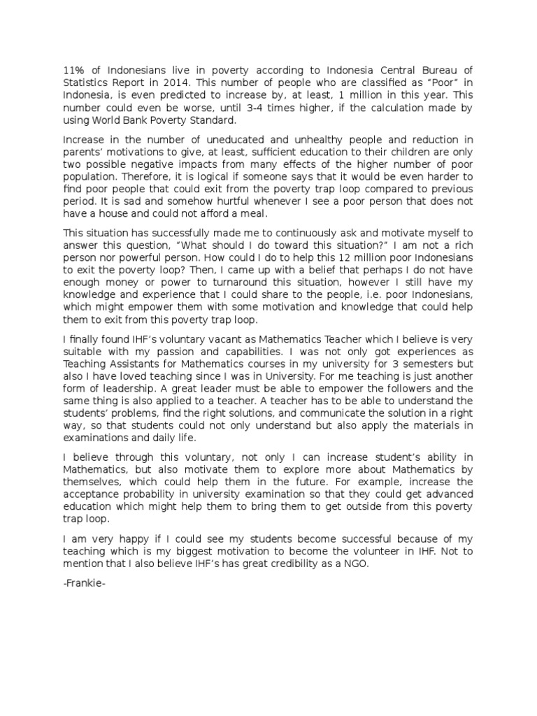 Motivational Letter | PDF | Poverty | Poverty & Homelessness