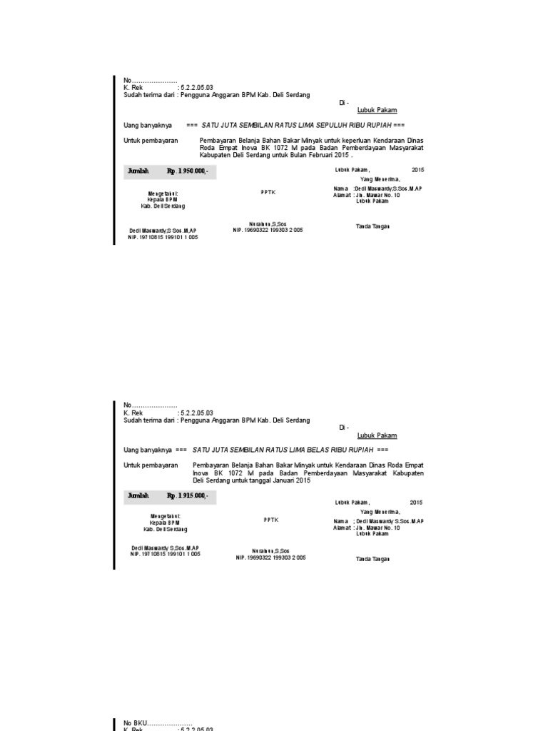 Kwitansi BBM & OLI (BPM) 123 | PDF | Bisnis