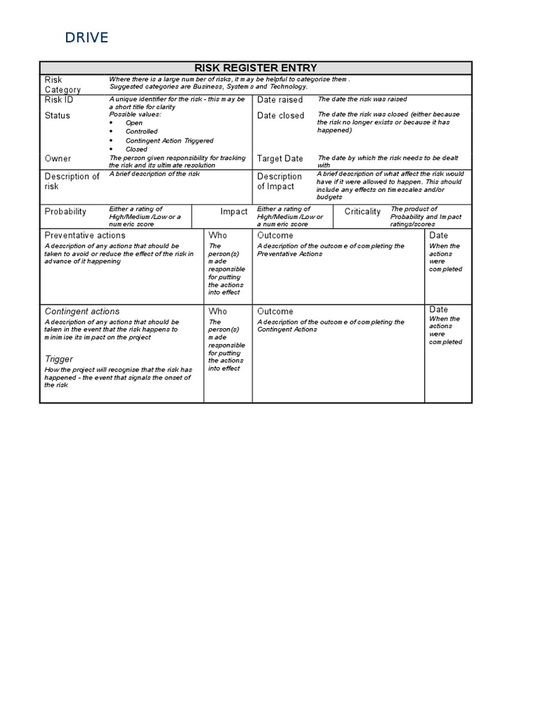 Risk Register Entry Guidelines | PDF