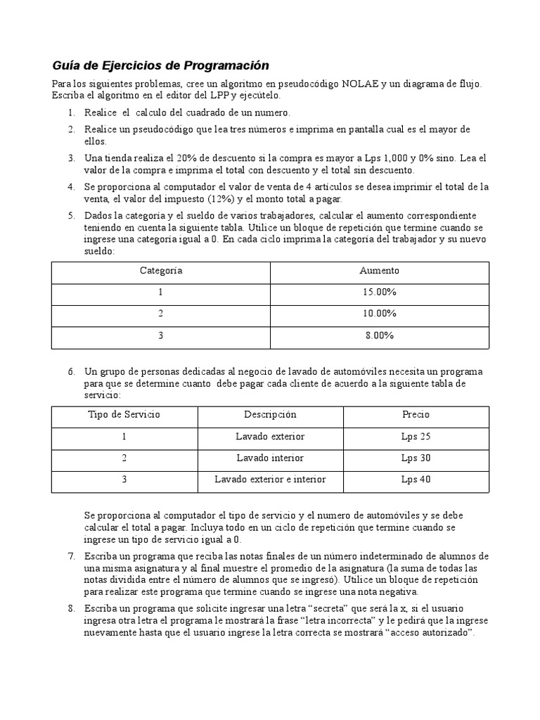 Guia de Ejercicios de Programacion (LPP) | PDF | Algoritmos | Áreas de informática