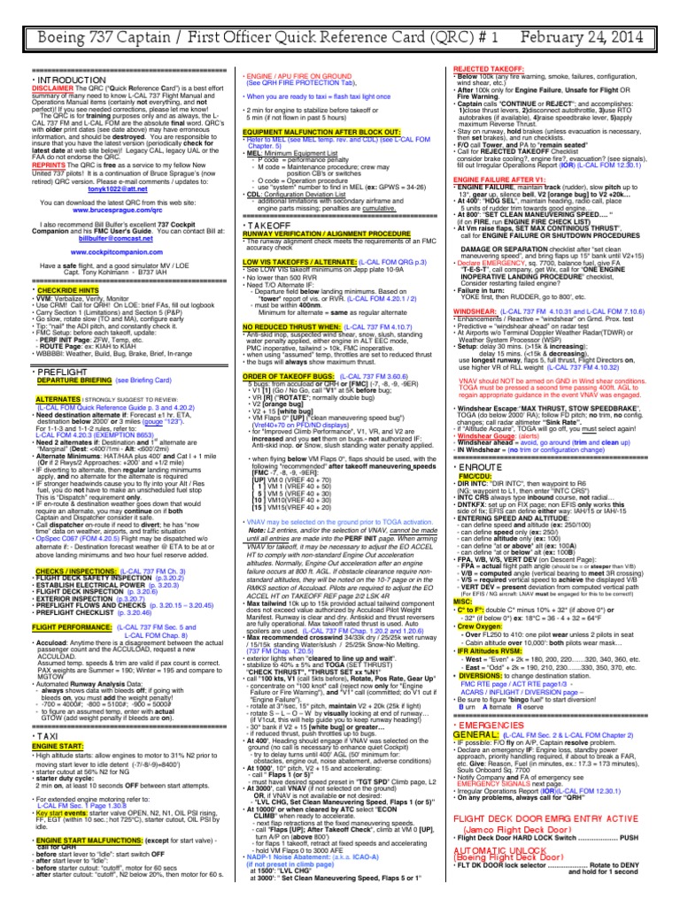 B737NG QRC | PDF | Turbine Engine Failure | Takeoff
