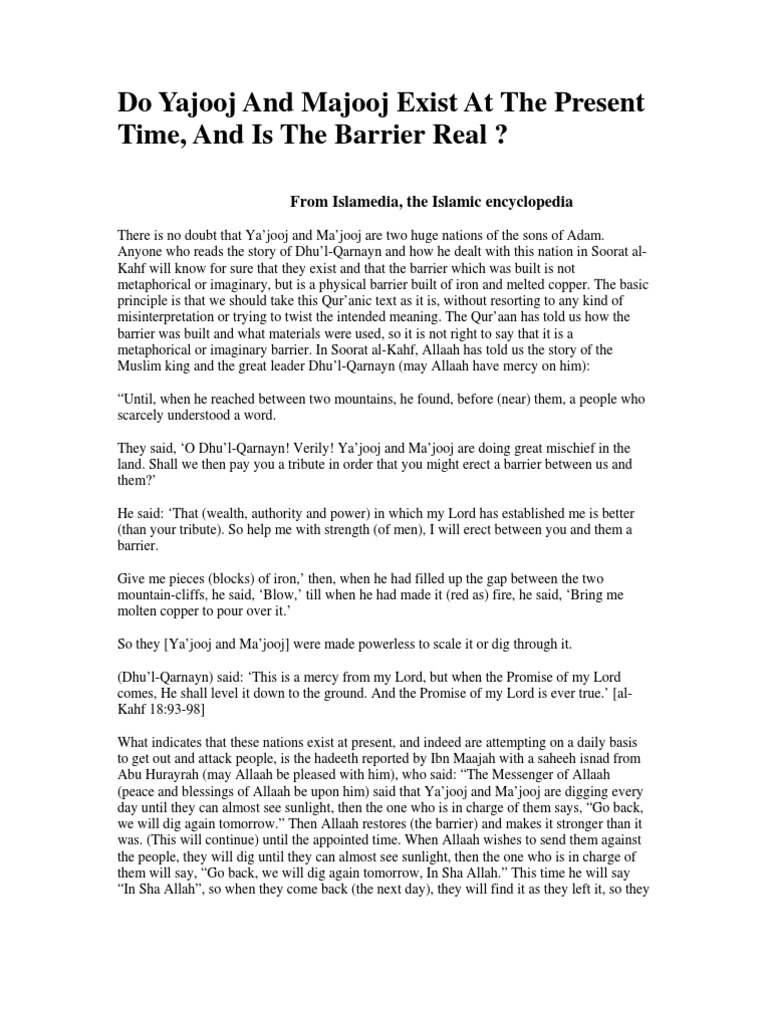 Do Yajooj and Majooj Exist at The Present Time | Download Free PDF ...