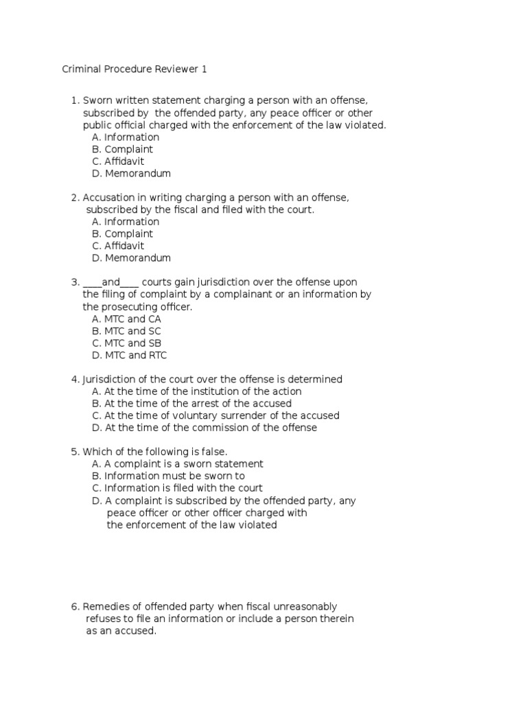 Criminal Procedure Review Questions | Bail | Prosecutor