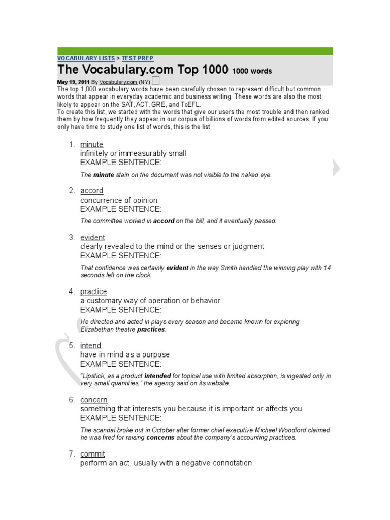 The Vocabulary - Com Top 1000 - Vocabulary List | PDF | The New York ...