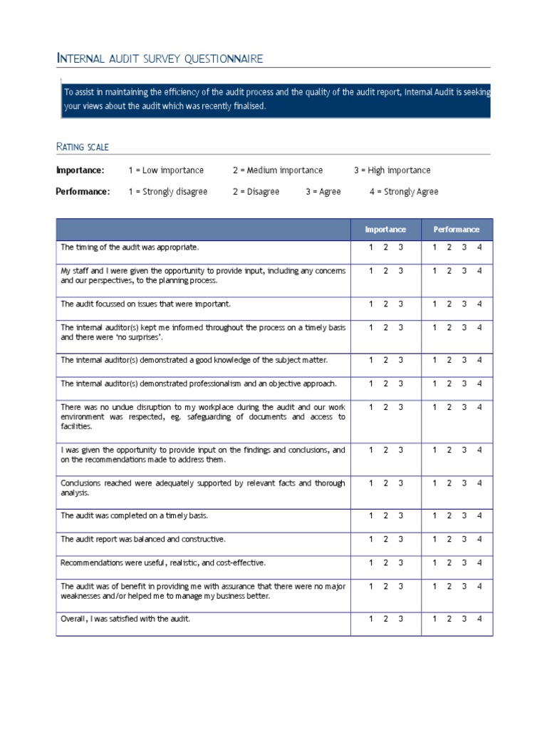 Internal Audit Survey Questionnaire | PDF