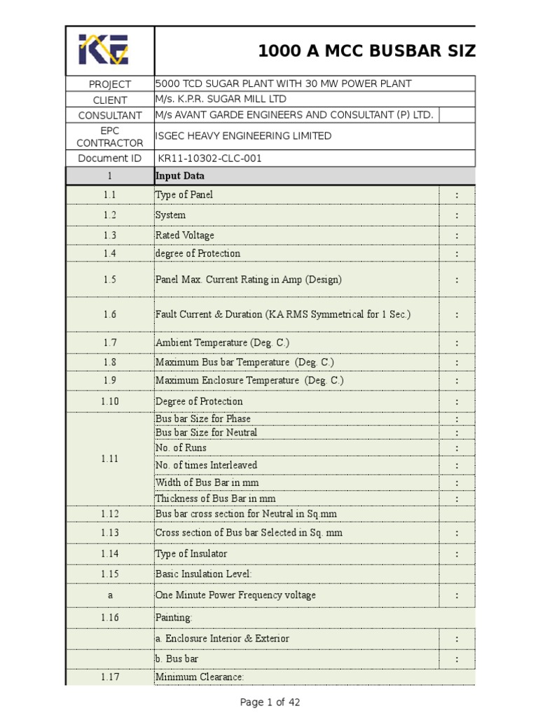 3 Bus Bar Sizing Calculation | PDF | Power Station | Power Engineering