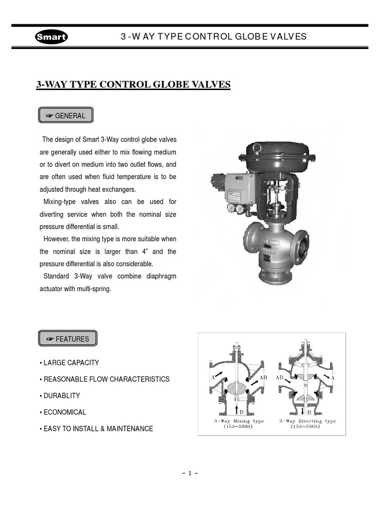 3-Way Type Control Globe Valves | PDF | Valve | Hydraulics