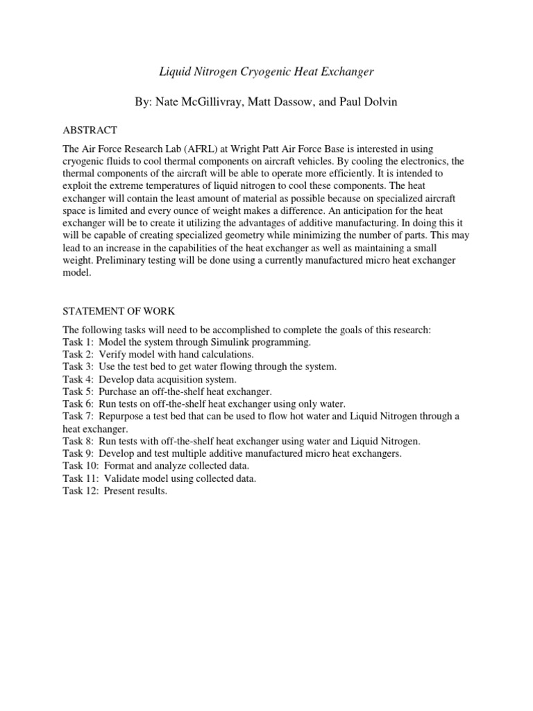 Cryogenic Heat Exchanger Abstract | PDF