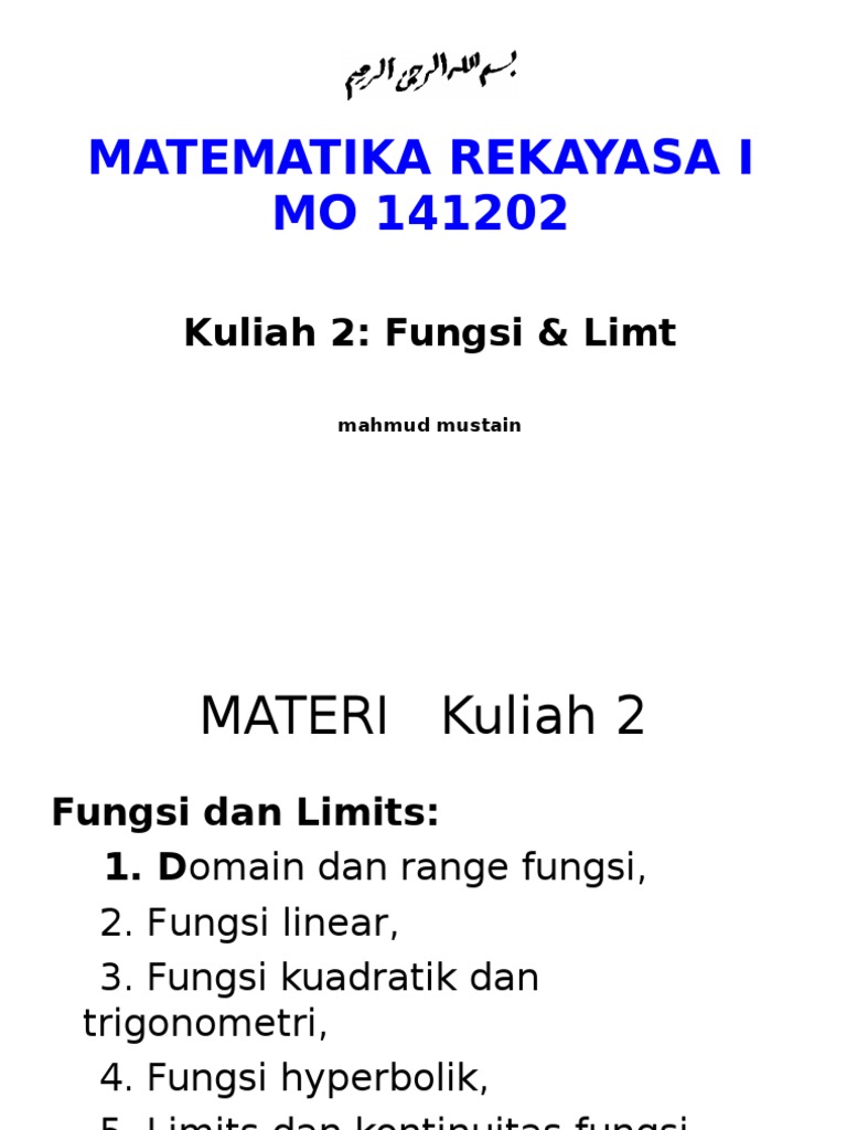 Rekayasa Matematika: Fungsi & Limit | PDF | Continuous Function | Function (Mathematics)